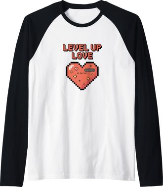 Mapanoli Design Level Up Love Pixel Heart Gaming Style - Valentinstag Raglan