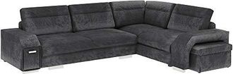 Selsey UMILL L - Ecksofa/Schlafcouch in L-Form mit Bettfunktion, Hocker und Minibar, 305 cm (Monolith 97 Dunkelgrau, Recamiere rechts)
