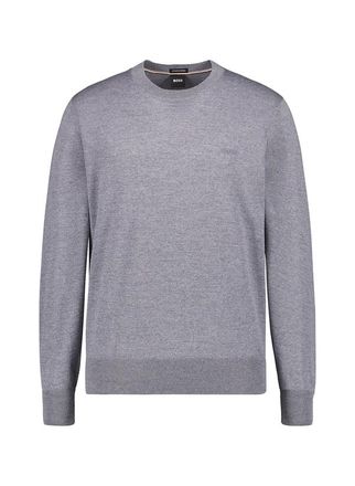 HUGO BOSS Herren Pullover grau Merinowolle unifarben