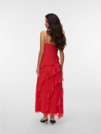 Vero Moda Tr&auml;gerkleid VMSMILLA S/L V-NECK LONG FRILL DRESS WVN Kunstfaser