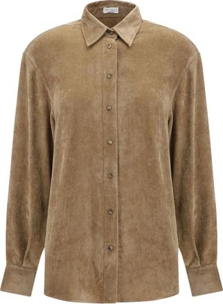 Brunello Cucinelli Chemise &agrave; boutons-pression en m&eacute;lange cachemire - Femme - Blouses et Chemises - Beige - Taille: 40 FR