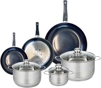Fackelmann ELO 9745750 Batterie de cuisine 6 pi&egrave;ces, Ensemble de 3 Po&ecirc;les de cuisson 20, 24 et 32 cm et 3 faitouts 14, 20 et 24 cm Elo Prima Brillant, inox, indu