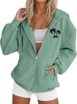 Generic 2026 Vestes &agrave; capuche &agrave; fermeture &eacute;clair pour femmes et adolescentes avec capuche enti&egrave;rement zipp&eacute;e, pull &agrave; manches longues et poches, vert menthe, X