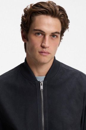 HUGO BOSS Lederjacke Jonorve Weiches Ziegenveloursleder, Relaxed Fit, Rippstrickb&uuml;ndchen