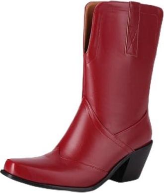 Generic Bottines de cowgirl western &agrave; bout carr&eacute; et &agrave; talon &eacute;pais pour femme, Rouge, 39.5 EU