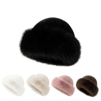 Generic Chapeau cloche dhiver en fausse fourrure pour femme, avec doublure en peau de cerf, chapeau de p&ecirc;cheur chaud en fausse fourrure de vison pour temps fr