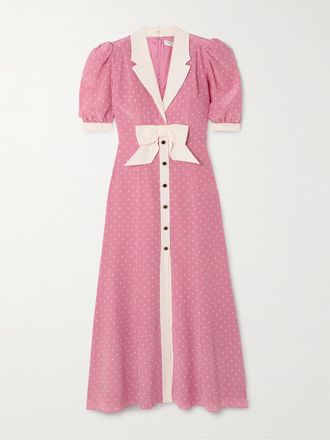 Alessandra Rich Midikleid Aus Seidensatin Mit Polka-dots Und Schleife - Pink