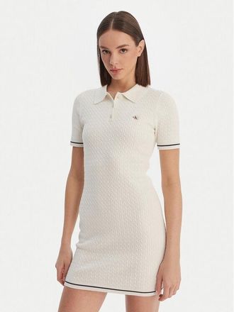 Calvin Klein Kleid f&uuml;r den Alltag Microcable LV047F323G Beige Slim Fit