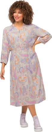 Ulla Popken Damen große Größen Übergrößen Plus Size Kleid, Paisley, A-Linie, Stehkragen, 3/4-Arm Elfenbein 50+ 813619612-50+
