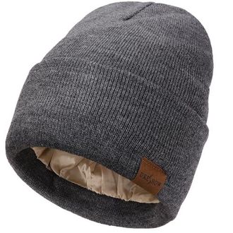 Dreshow Bonnet dhiver Doubl&eacute; de Satin pour Femme Homme Doux et Chaud Bonnet Hiver avec Doublure Soyeuse Tricot&eacute; Chapeau avec Satin Doubl&eacute; Beanie Unisexe
