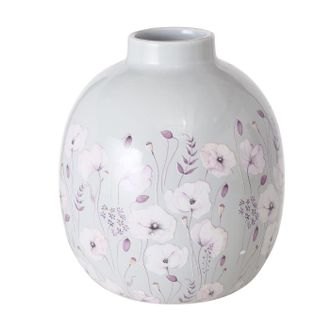 Boltze Vase Sarah Keramik H&ouml;he 17 cm hellgrau helllila wei&szlig;, Floral