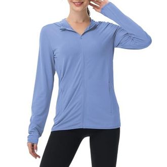 Generic T-shirt &agrave; capuche anti-UV pour femme - Manches longues - Fermeture &eacute;clair int&eacute;grale - Avec fermeture &eacute;clair - Avec poches - Veste dext&eacute;rieur, bleu cie