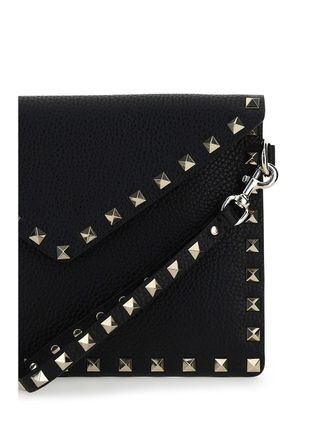 Valentino Garavani Womens Leather Pouch Rockstud Black Calfskin Wallets & Purses