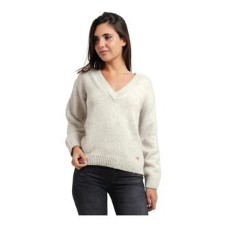 Guess Pull col en V - Femme - Pulls - Beige - Taille: 42 FR