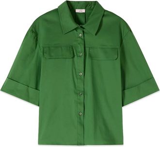 Oltre Femme, Blouses et Chemises, Vert, Taille: 38 FR Chemise en popeline avec poches