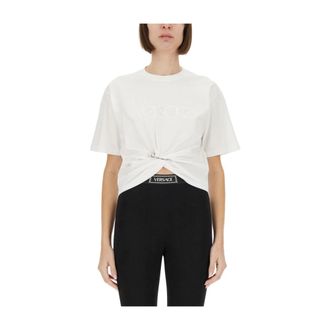 Versace Femme, Tops, Blanc, Taille: 40 FR T-shirt en coton avec logo brod&eacute;