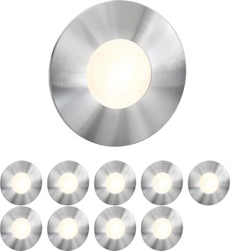 LEDs Com 10 Stück LED Treppenlicht/Wandeinbauleuchte FEX für innen und außen, rund, edelstahl, 85mm Ø, warmweiß
