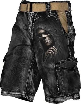 Generic Shorts Homme Viking cr&acirc;ne imprim&eacute; 3D l&eacute;ger Travail ext&eacute;rieur Voyage randonn&eacute;e Pantalon Cargo &eacute;t&eacute; Plage(Skull-QM-DK-11,S)