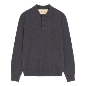 Valentino Garavani Homme, Pulls, Gris, Taille: M Polo en Laine avec Broderie VLogo