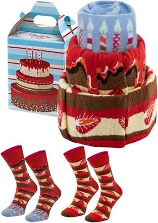 Rainbow Socks Homme Femme Nouveaut&eacute; Chaussettes dans un G&acirc;teau dAnniversaire - 2 Paires - idee cadeau - Taille 46-50