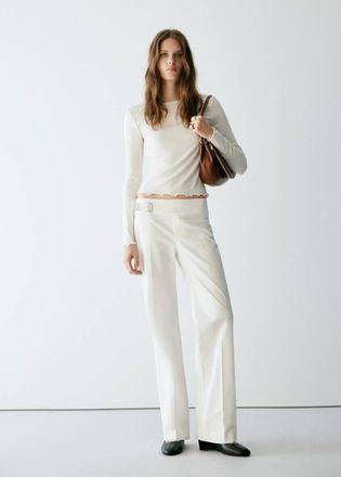 Mango T-shirt c&ocirc;tel&eacute; d&eacute;tails festonn&eacute;s blanc cass&eacute; - Femme - XXS - MANGO