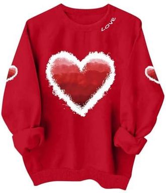 Generic Pull &agrave; imprim&eacute; coeur pour femme - Doux &agrave; manches longues - Confortable - D&eacute;contract&eacute; - Sweat-shirt &agrave; manches longues - Col rond - Haut de sport - Chem