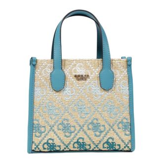 Guess Femme, Sacs, Bleu, Taille: ONE Size Mini Sac Tote &agrave; 2 Compartiments