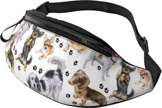 Generic Empreintes De Chiens Sac Banane Unisexe Sacs Banane R&eacute;glable Sacoche Bandouli&egrave;re Pour Festival Sports Travail 14X35Cm