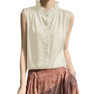 Generic Chemise en satin sans manches pour femme, d&eacute;bardeurs habill&eacute;s en soie, grande taille, camisole basique l&eacute;ger en satin, chemisier d&eacute;t&eacute;, de bureau, de t