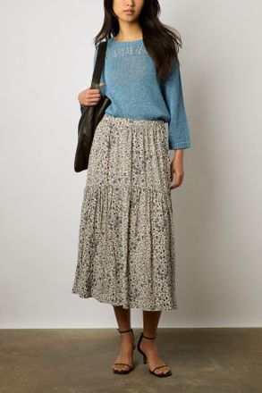 Gerard Darel Jupe midi &eacute;vas&eacute;e &agrave; fleurs - DESTINY - Ecru