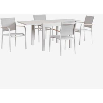 Sklum Set aus rechteckigem Tisch 90-180x90 cm ausziehbar aus Starmi-Aluminium und 4 stapelbaren Archer-Aluminium-Gartenst&uuml;hlen Gardenia Wei&szlig;