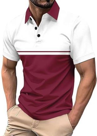 Generic Polo pour homme de couleur contrast&eacute;e &agrave; manches courtes et demi-boutons &agrave; col &agrave; revers - Chemise surdimensionn&eacute;e confortable et respirante - V&ecirc;tement 