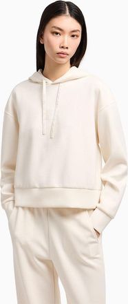 A|X Armani Exchange Womens Blue Edition, Sustainable, Patch Logo, Hooded Sweatshirt, White, XS