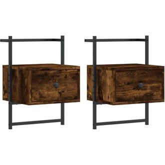 vidaXL Table de chevet murale 2 pcs chêne fumé 35x30x51 cm vidaXL