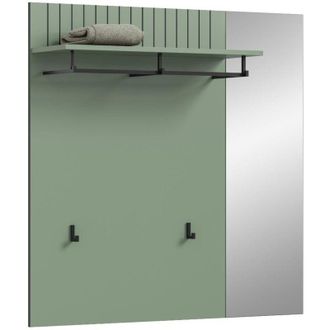 ebuy24 Station Wandgarderobe 2 Haken, 1 Spiegel staubgr&uuml;n
