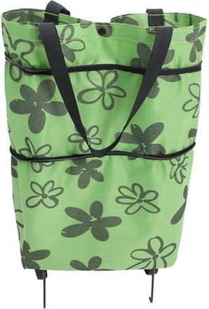 Hemobllo Paquet &agrave; Roulettes pour Courses Pliable Chariot &agrave; Poign&eacute;e T&eacute;lescopique Paquet de Provisions Vert &agrave; Motifs Floraux L&eacute;ger et Stable pour Supermarch&eacute; et 