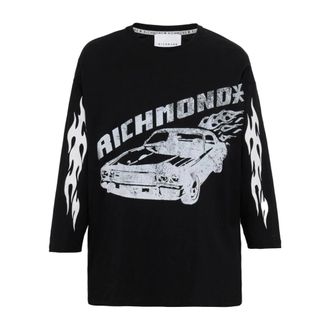 John Richmond Oversized schwarzes T-Shirt mit Auto- und Flammenprint - - Tops - Herren - Schwarzk - M