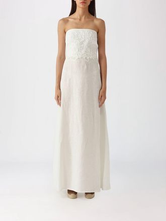 Ermanno Scervino Schulterfreies besticktes langes Leinen-Abendkleid von