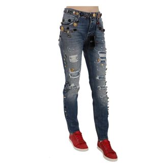Dolce & Gabbana Femme, Jeans, Bleu, Taille: 34 FR Jean en denim orné de cristaux