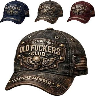 Generic Old Fuckers Club Chapeau 100 % Bitter Lifetime Member Hat Old Fuckers Club r&eacute;glable fait &agrave; la main Unisexe, Noir, Taille unique