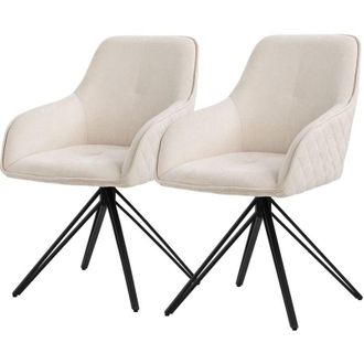 ML Design Esszimmerst&uuml;hle drehbar 2er Set, Textil Webstoff, Creme, Wohnzimmerstuhl mit Armlehne/R&uuml;ckenlehne, 360&deg; Drehstuhl, Polsterstuhl mit Metallbeine