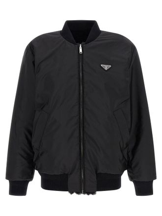 Prada Reversible Eco-Fur and Re-Nylon Bomber Jacket - Black
