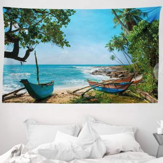 Abakuhaus Strand Wandteppich und Tagesdecke, Tropischen Ozean Landschaft aus Weiches Mikrofaser Stoff Waschbar ohne Verblassen Digitaldruck, 230 x 140 cm, Blau 