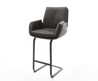 DELIFE Barstuhl Clea-Flex Mikrofaser Anthrazit Vintage Freischwinger Flach Metall Schwarz, Barst&uuml;hle
