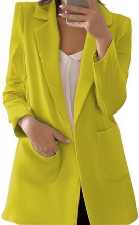 Generic Vestes pour femmes 2026 &agrave; col crant&eacute; pour femmes - Veste habill&eacute;e d&eacute;contract&eacute;e ouverte sur le devant &agrave; manches longues en tricot doubl&eacute; tendance (tail