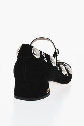 Valentino Suede Mary Jane Pumps with Studs 4cm Valentino