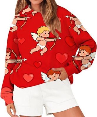 Generic Hauts de Saint-Valentin confortables pour femmes - Tendance et confortable - Imprimé à manches longues - Sweatshirt ample - Cadeau, Mr3, XXL