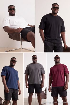 Trendyol MAN Herren Mehrfarbig Einfarbig Kurz Tailliert Gro&szlig;e Gr&ouml;&szlig;en T-Shirts