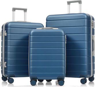 Merax 3-teiliges Hartschalen-Kofferset, inklusive Handgep&auml;ckkoffer mit Rollen, blau und grau