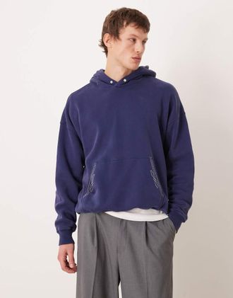 Abercrombie & Fitch Basic-Kapuzenpullover in Blau mit Western-Detail